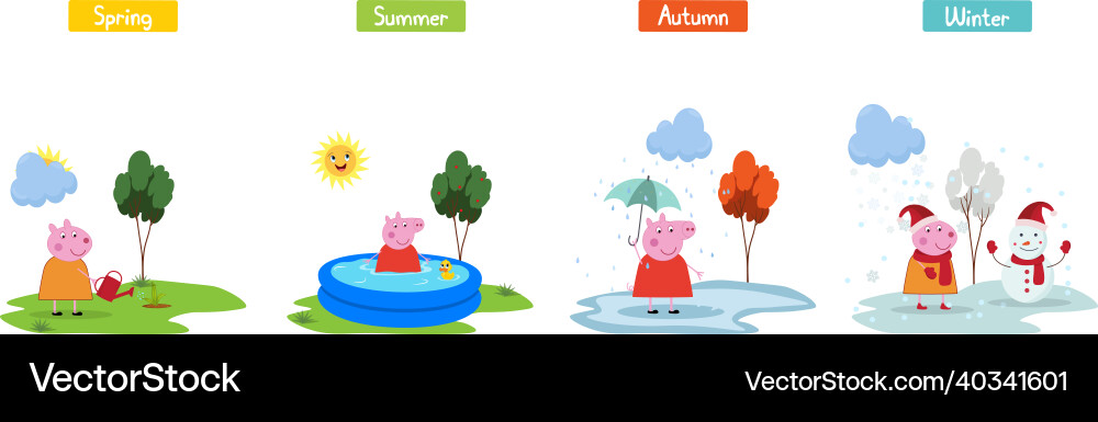 Peppa 4 seasons Royalty Free Vector Image - VectorStock