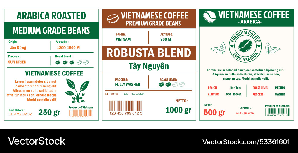 Vietnamese coffee labels template simple flat styl