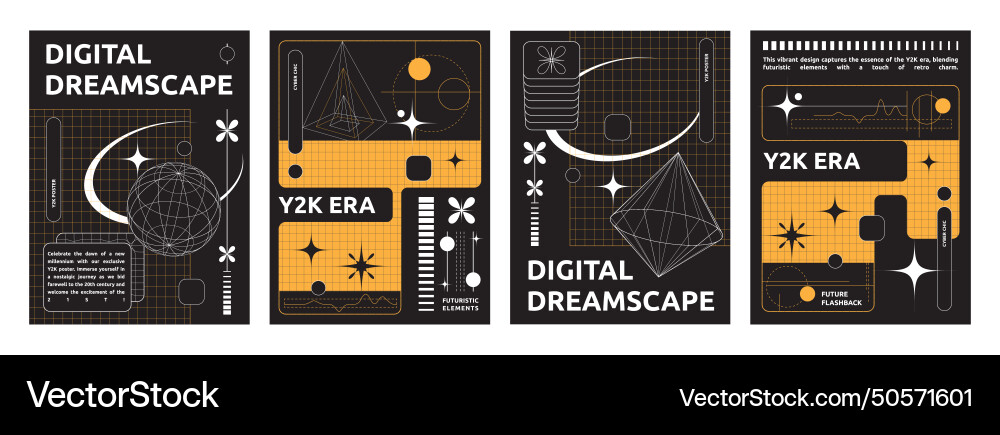 Y2k aesthetic techno banners set Royalty Free Vector Image