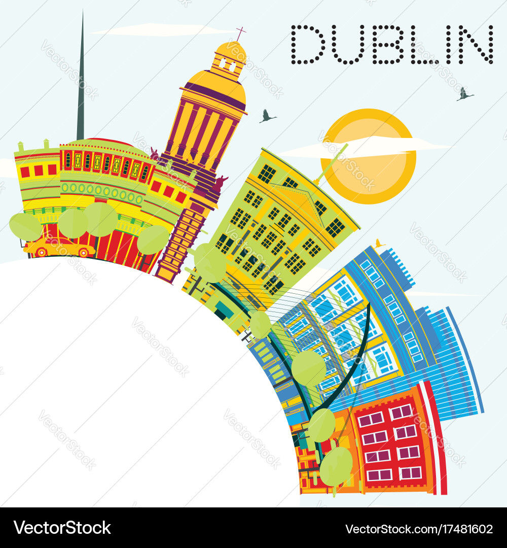 Dublin skyline with color buildings blue sky Vector Image