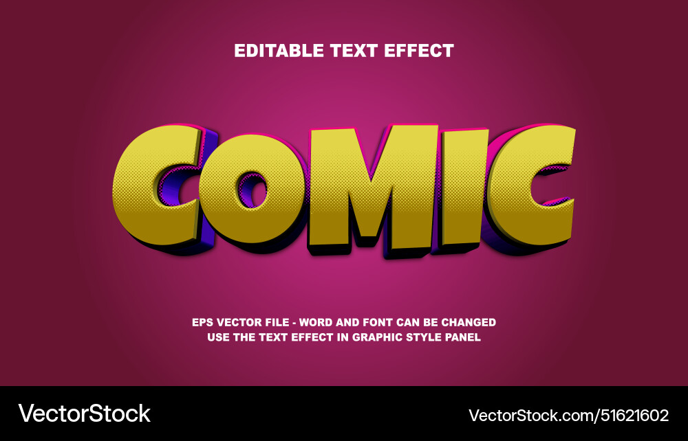 Editable text effect comic 3d template Royalty Free Vector