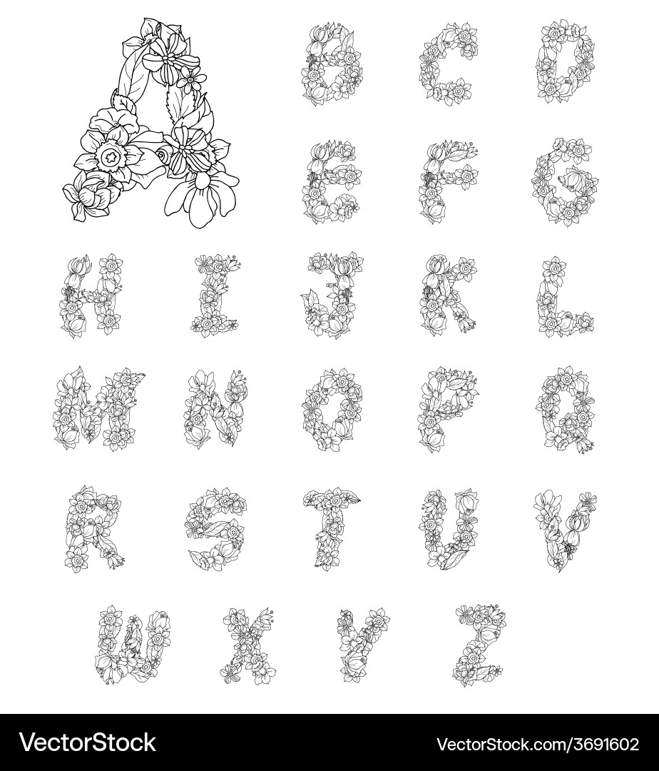 Flowers alphabet letters Royalty Free Vector Image