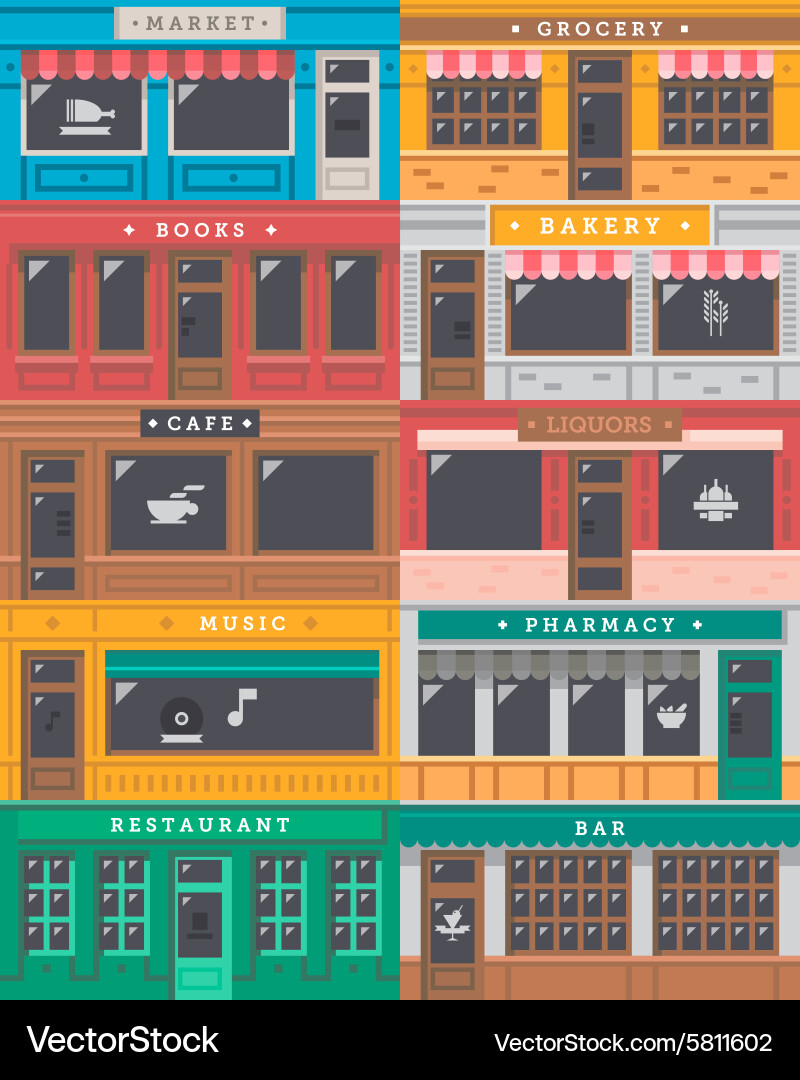 Front shop facade set Royalty Free Vector Image