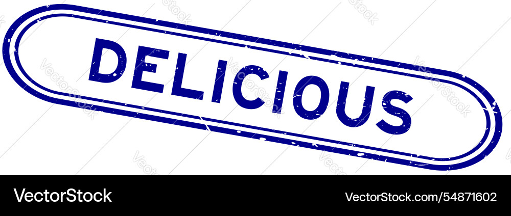 Grunge blue delicious word rubber seal stamp Vector Image