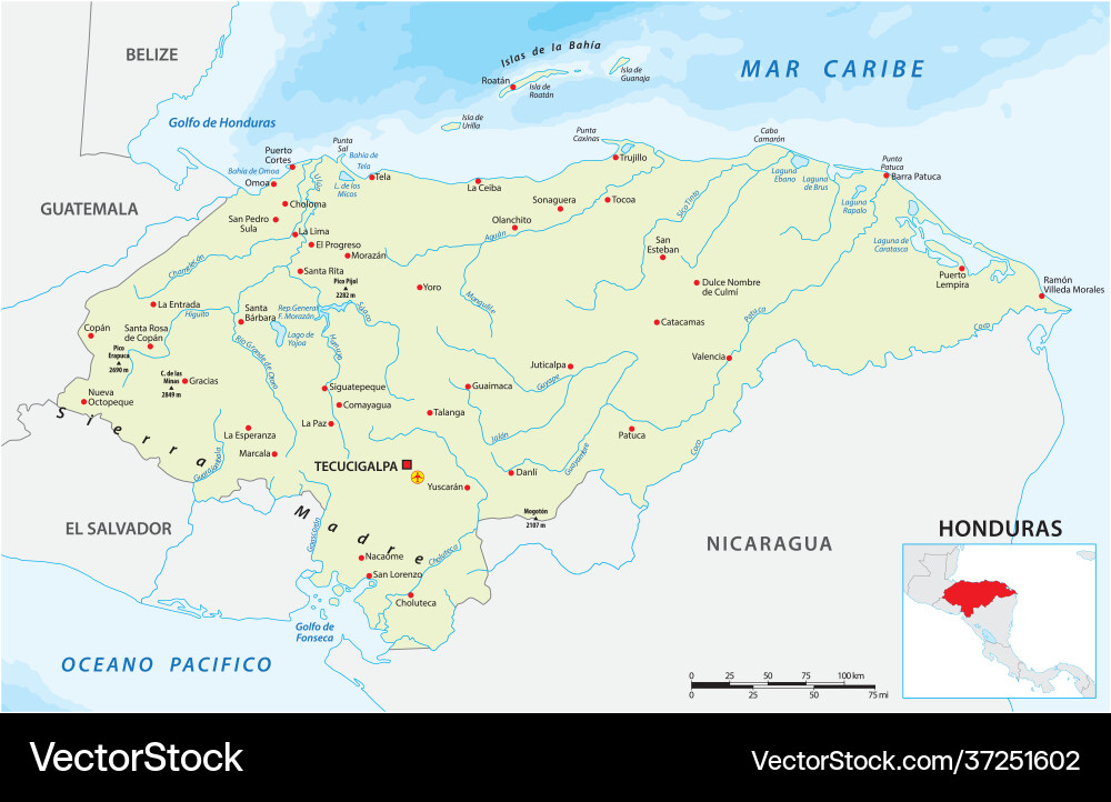 Honduras Map - Central America Royalty Free Vector Image