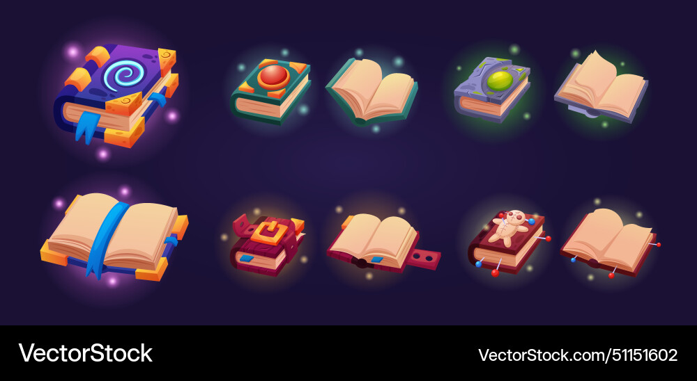 Opened and closed magic books witchcraft cartoon Vector Image