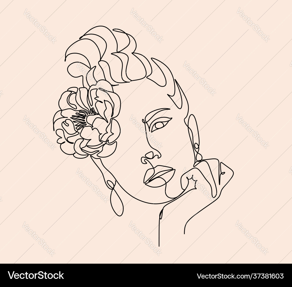 Abstract face with flowers one line drawing Vector Image