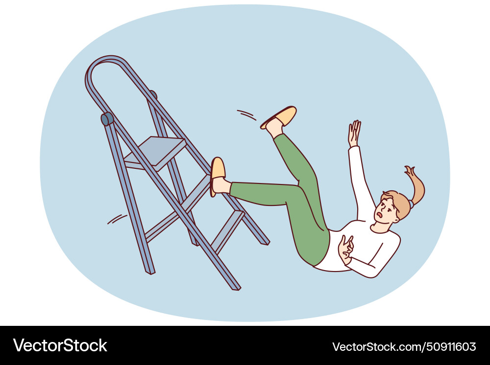 Clumsy woman falls off stepladder during repairs Vector Image