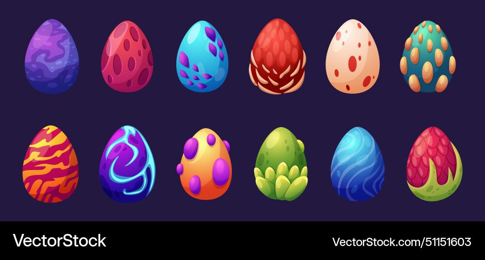 Fantasy eggs cartoon dinosaur or dragon different Vector Image