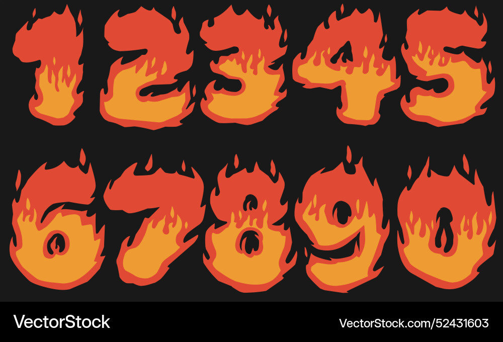 Flame number font Royalty Free Vector Image - VectorStock
