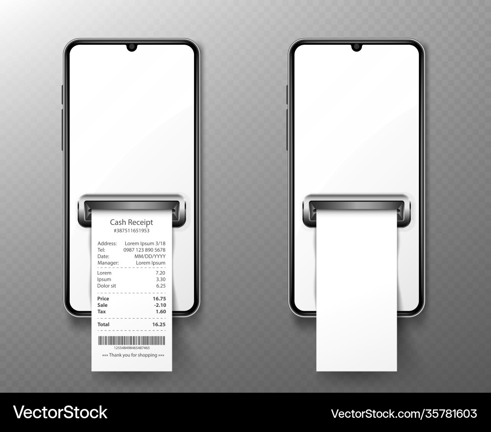 Mobile phone with paper cash check Royalty Free Vector Image