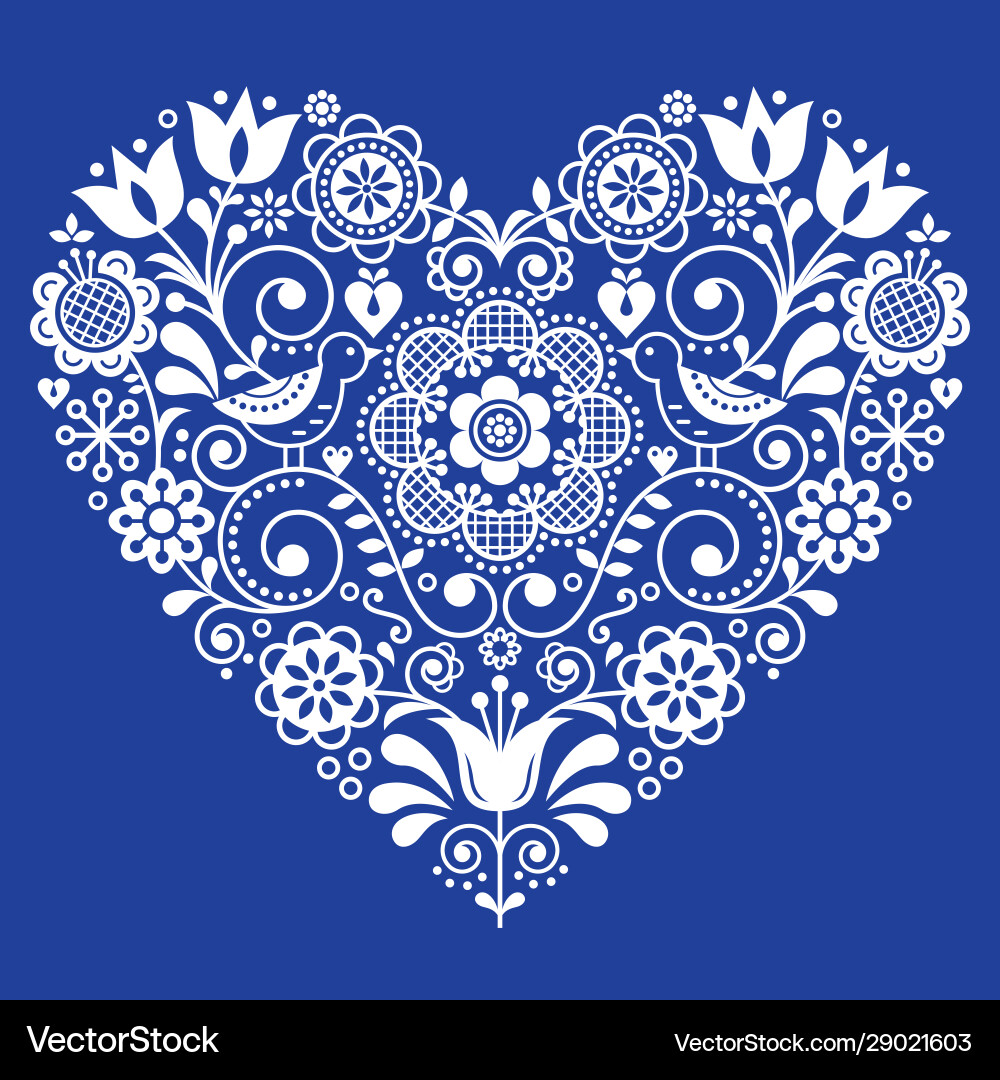 Scandinavian folk heart design valentines day Vector Image
