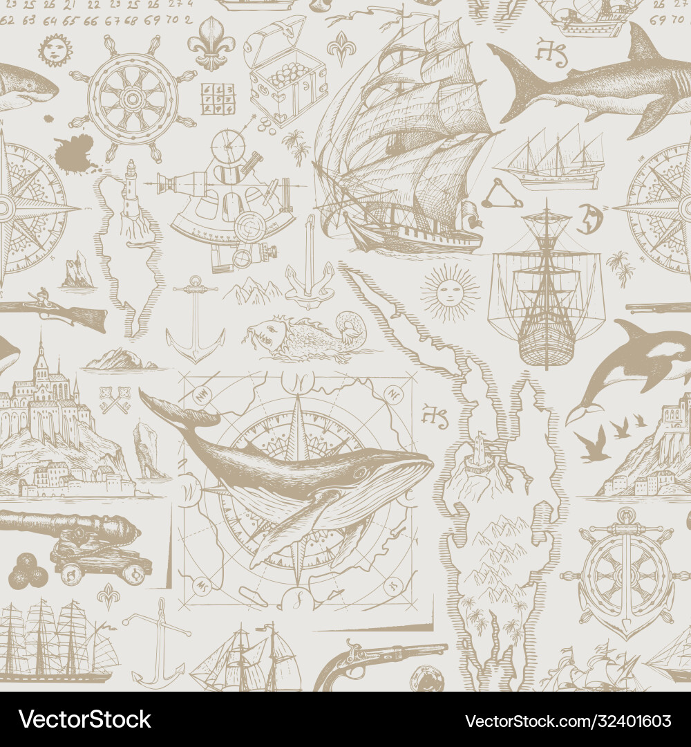 Vintage seamless pattern on theme sea travel Vector Image