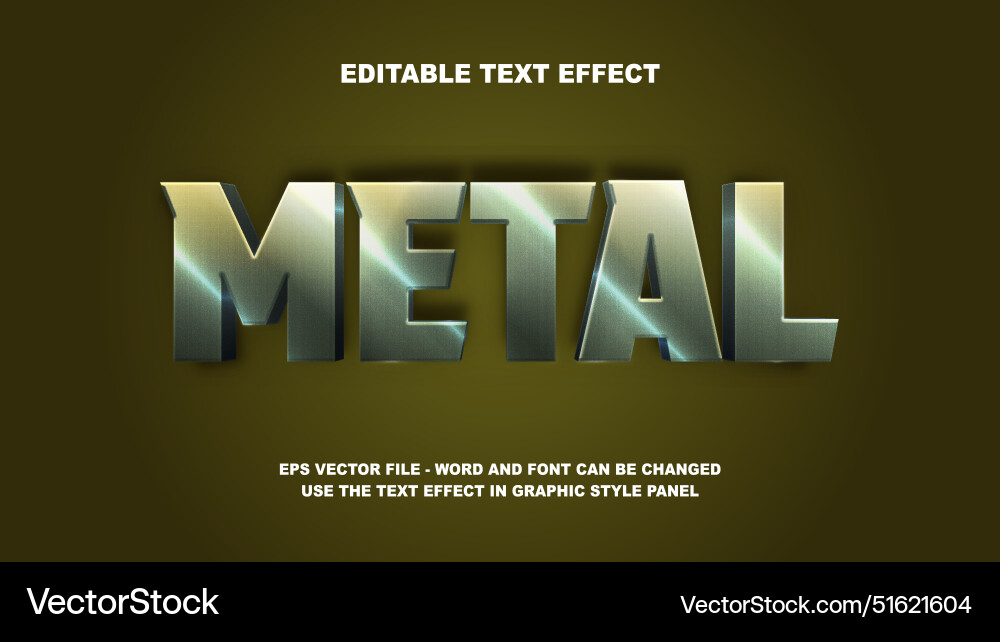 Editable text effect metal 3d template Royalty Free Vector