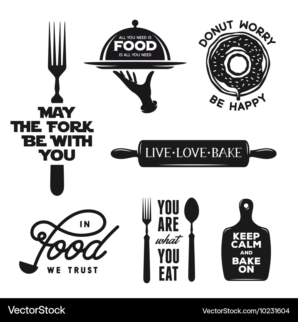 Food related typography set quotes about cooking Vector Image