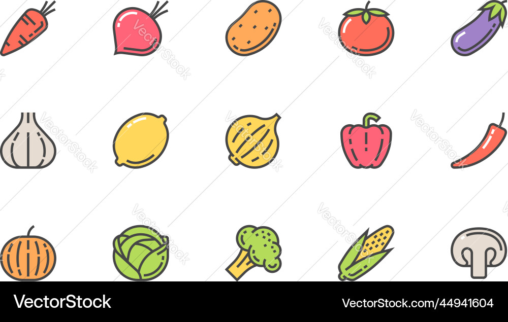 Vegetables flat line icons set Royalty Free Vector Image