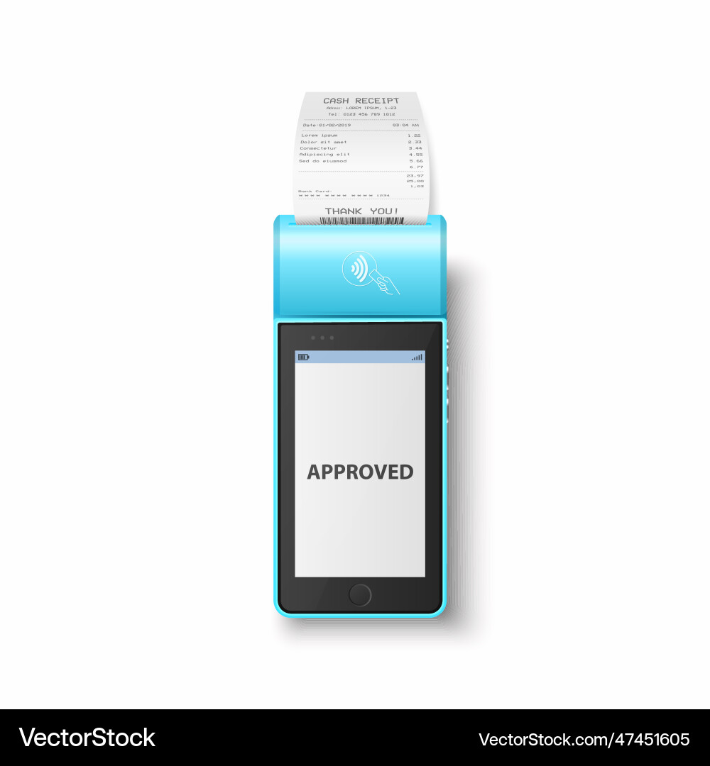 3d blue nfc payment machine with approved Vector Image