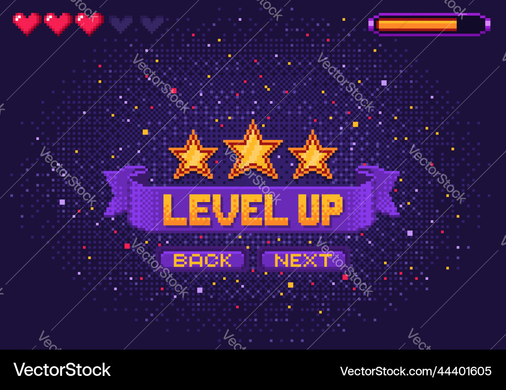 8-bit Arcade Level Up Screen Royalty Free Vector Image