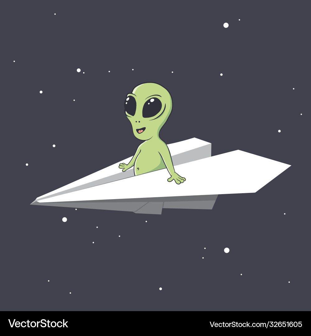 Alien on Paper Airplane Royalty Free Vector Image