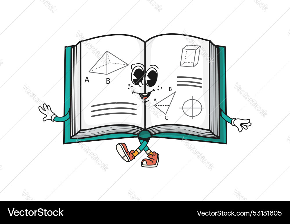 Cartoon groovy open textbook school character Vector Image