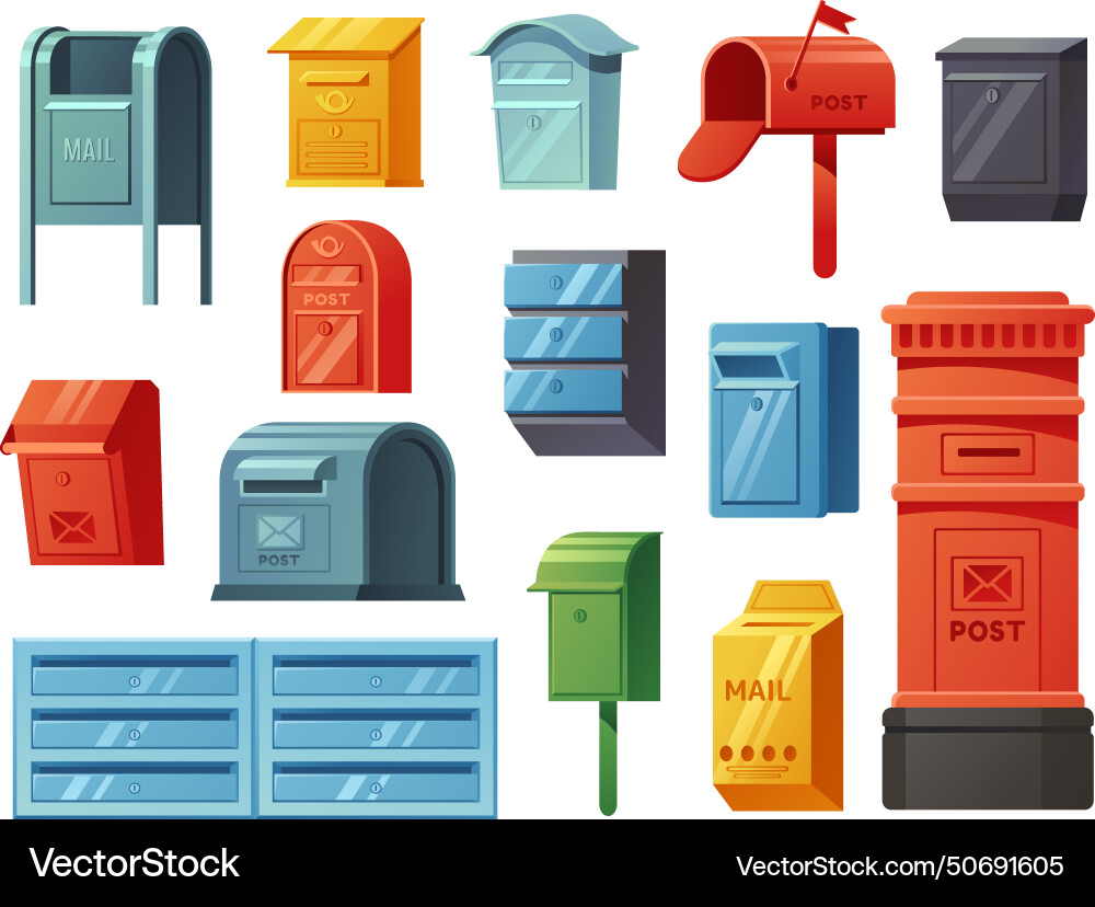 Cartoon postal mailboxes traditional curbside Vector Image
