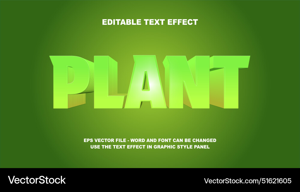 Editable text effect plant 3d template Royalty Free Vector