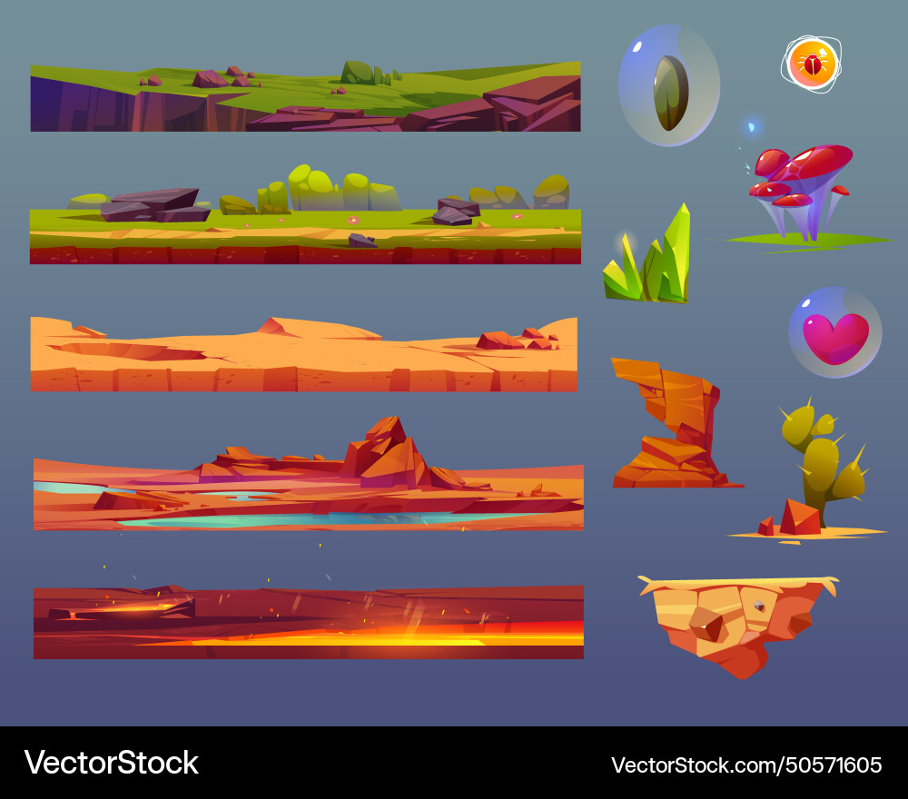 Game ui elements set with floating ground platform