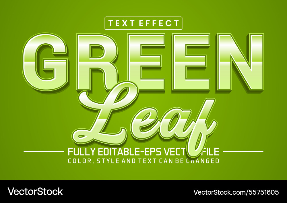Green leaf font text effect editable Royalty Free Vector
