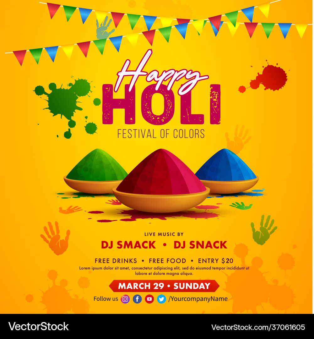 Holi instagram template Royalty Free Vector Image
