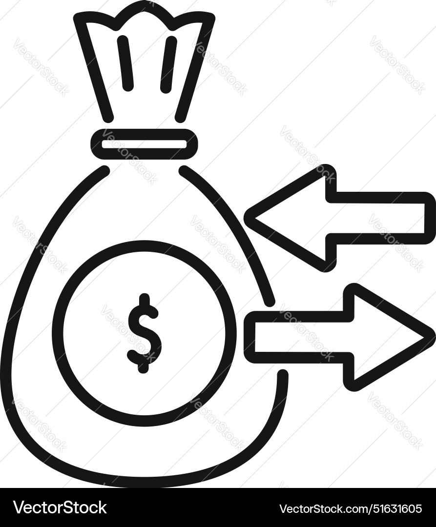 Money bag exchanging funds with arrows indicating Vector Image