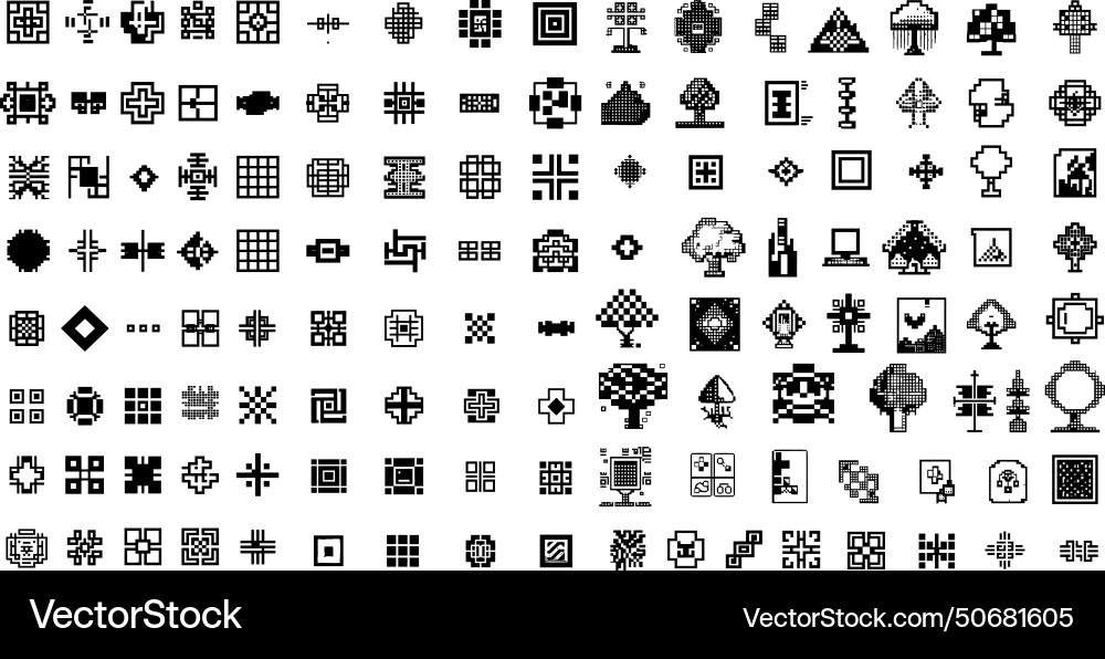 Pixel art logos black white minimalist icons Vector Image