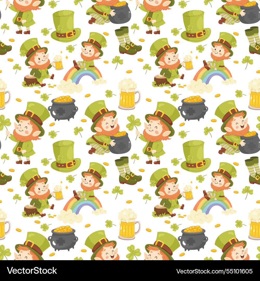 Seamless st patricks pattern cute leprechauns Vector Image