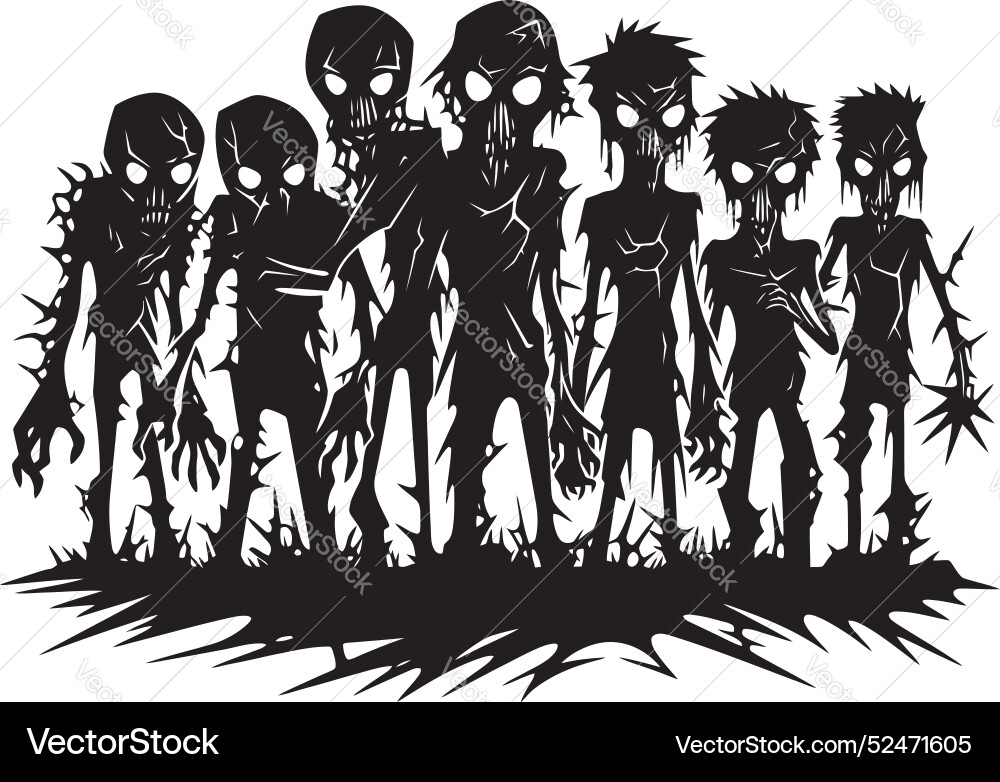 Zombie swarm zombies group emblem inky Royalty Free Vector