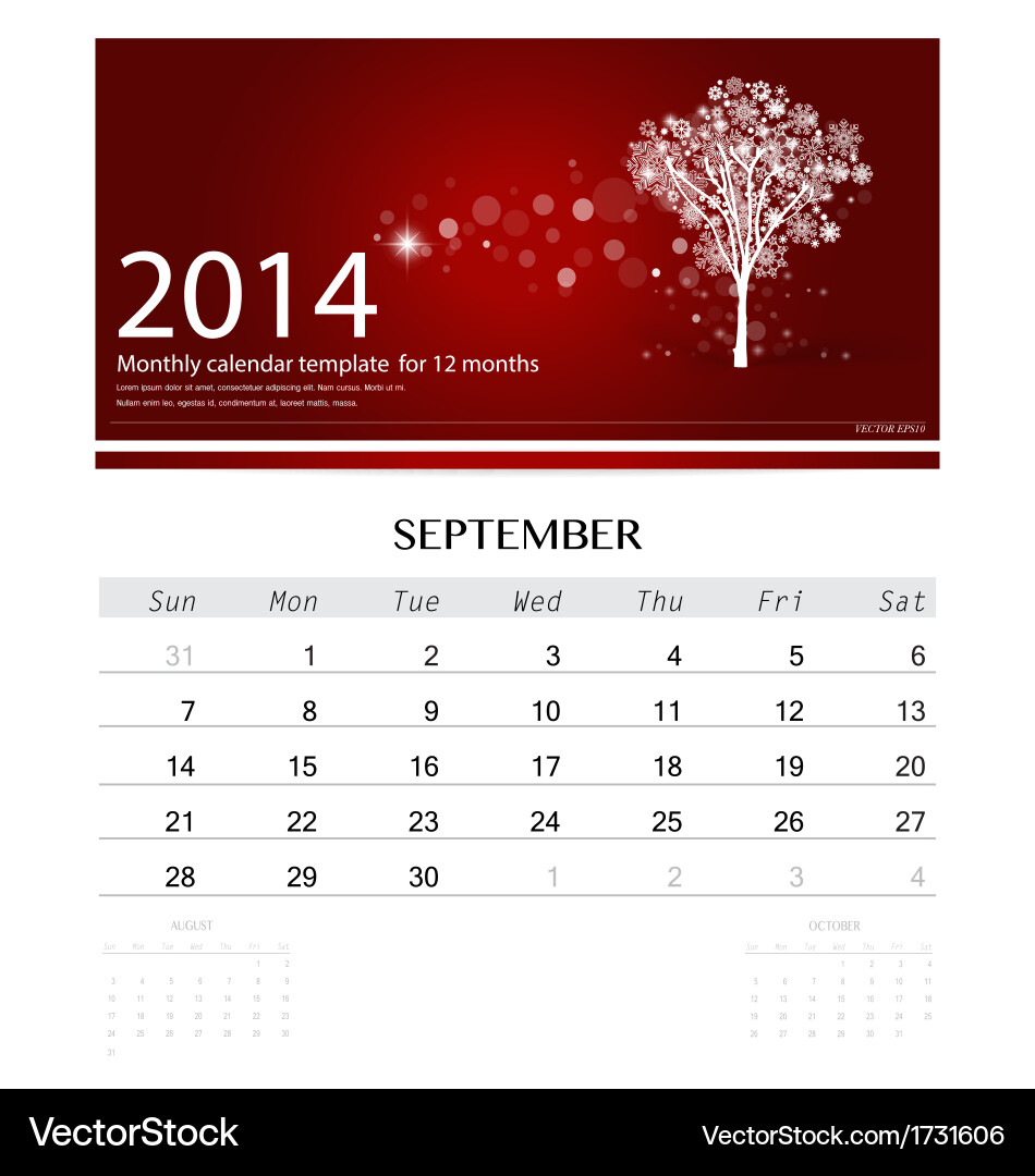 2014 calendar monthly template Royalty Free Vector Image