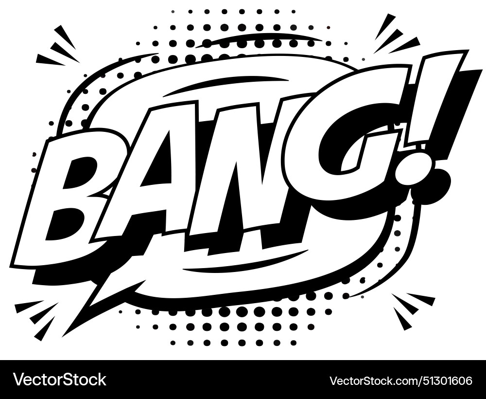 Bang pop art style black white color Royalty Free Vector