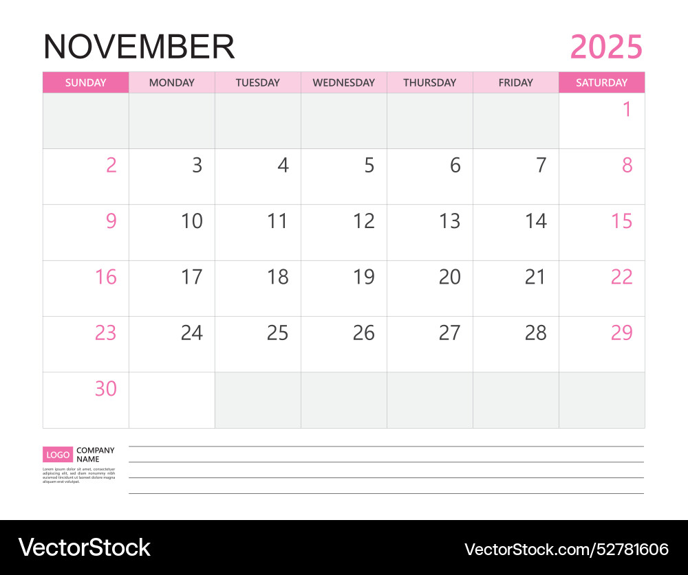Calendar planner 2025 template- november Vector Image