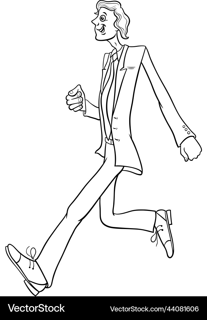 Cartoon slim guy comic character walking coloring Vector Image