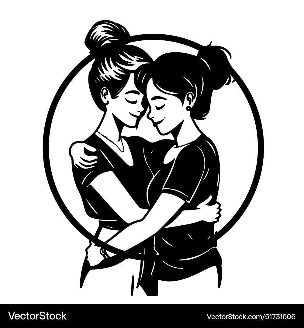 Girls hugging sketch Royalty Free Vector Image