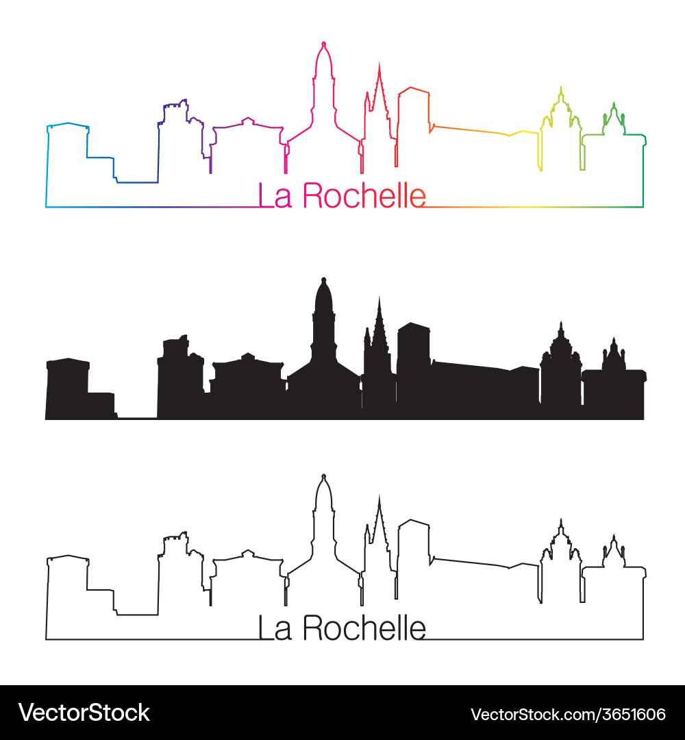 La rochelle Skyline linear Stil mit Regenbogen Vektorbild