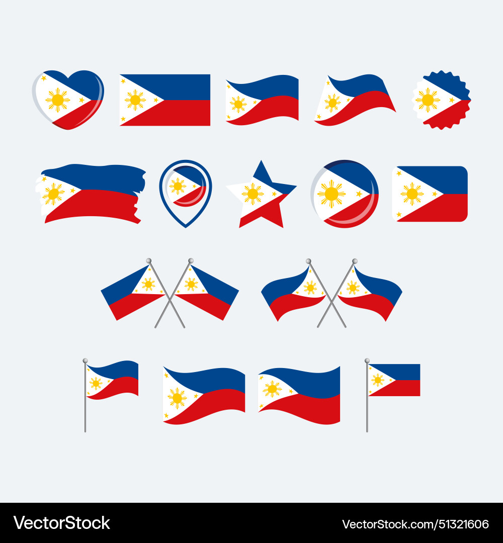 Philippines flag icon set on a gray background Vector Image