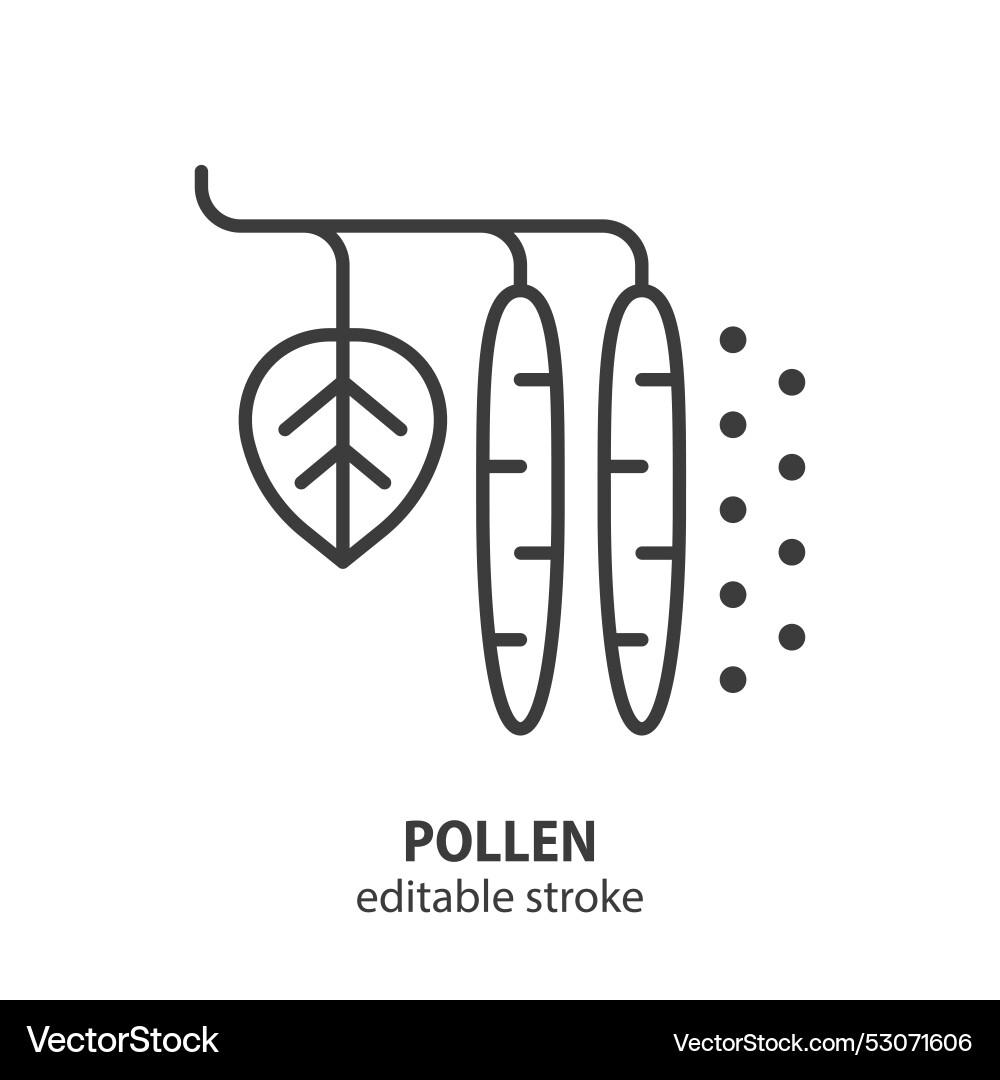 Pollen line icon alder branch Royalty Free Vector Image