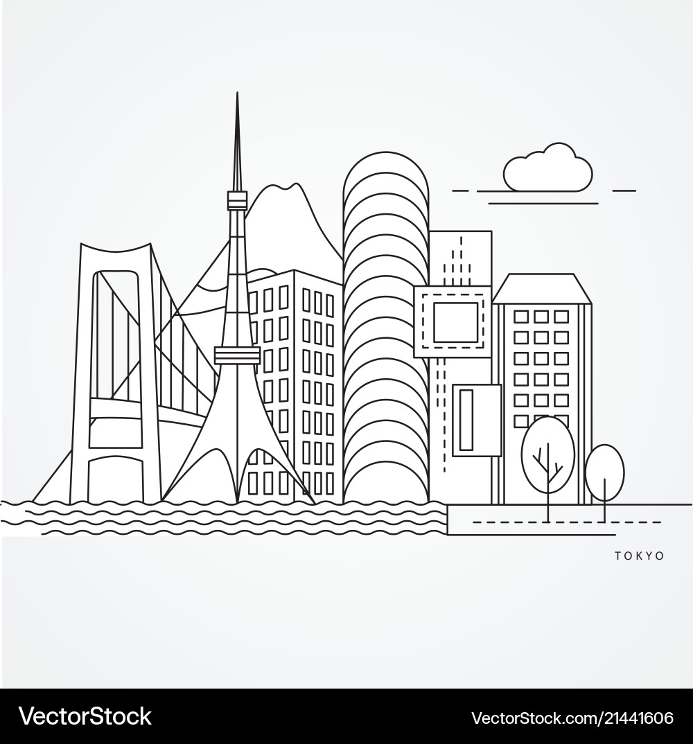Tokyo Skyline - Linear Art Royalty Free Vector Image