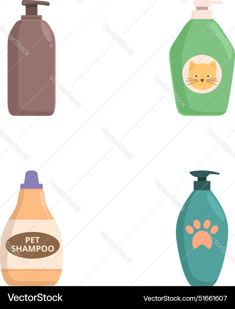 Cartoon pet shampoo bottle collection Royalty Free Vector