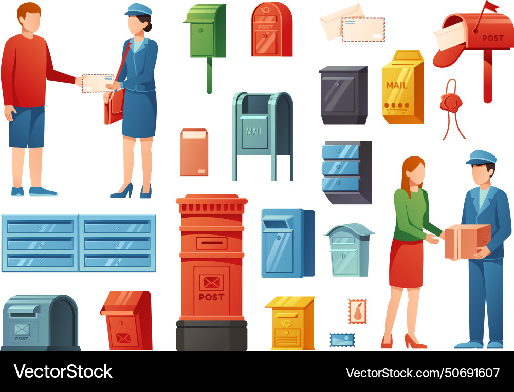 Cartoon postman and mail postal service Royalty Free Vector