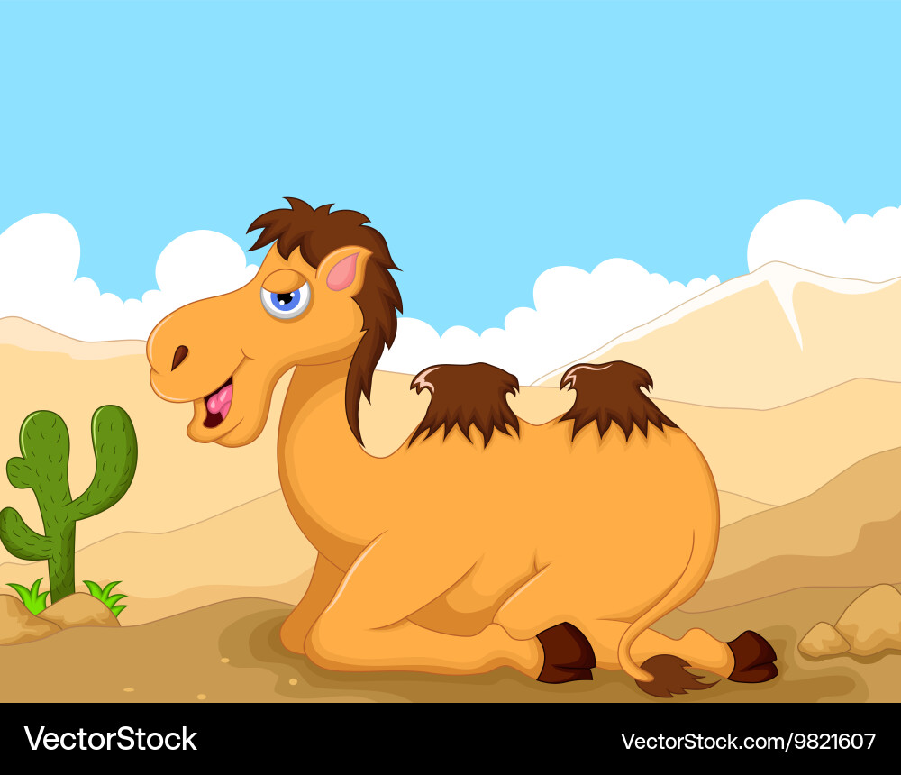 Cute camel cartoon sitting in the desert Vector Image