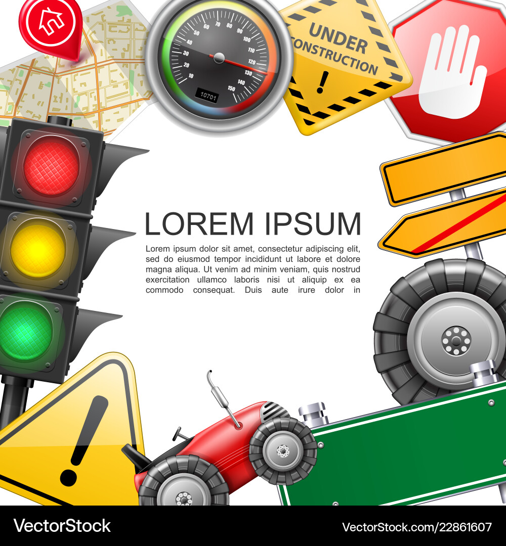 Realistic traffic elements template Royalty Free Vector