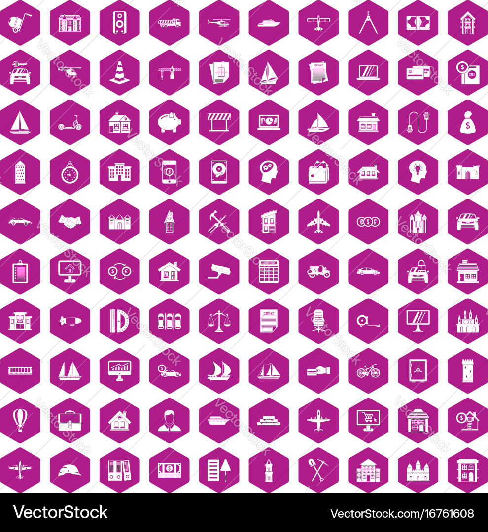 100 private property icons hexagon violet Vector Image