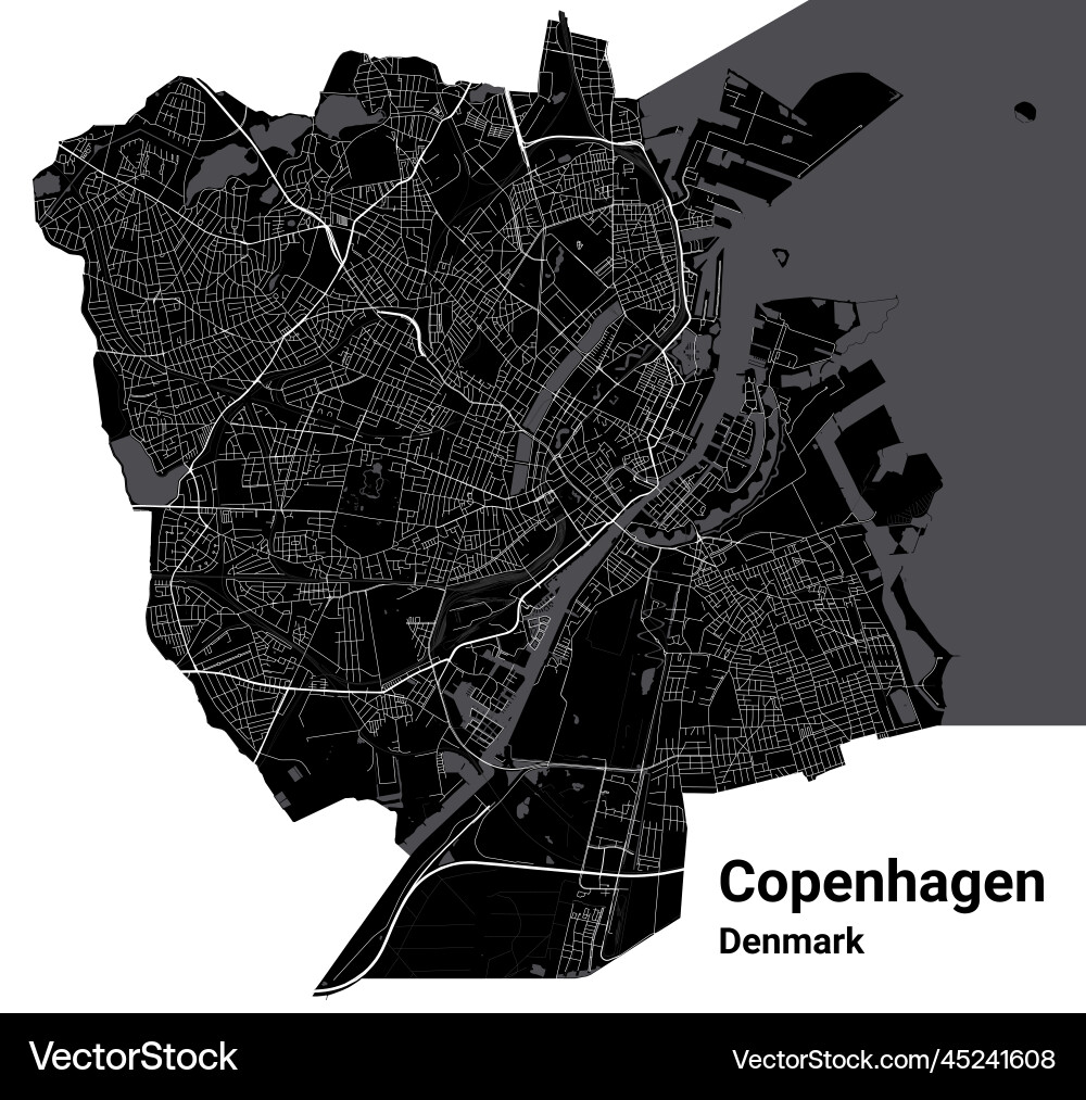 Copenhagen map detailed black Royalty Free Vector Image