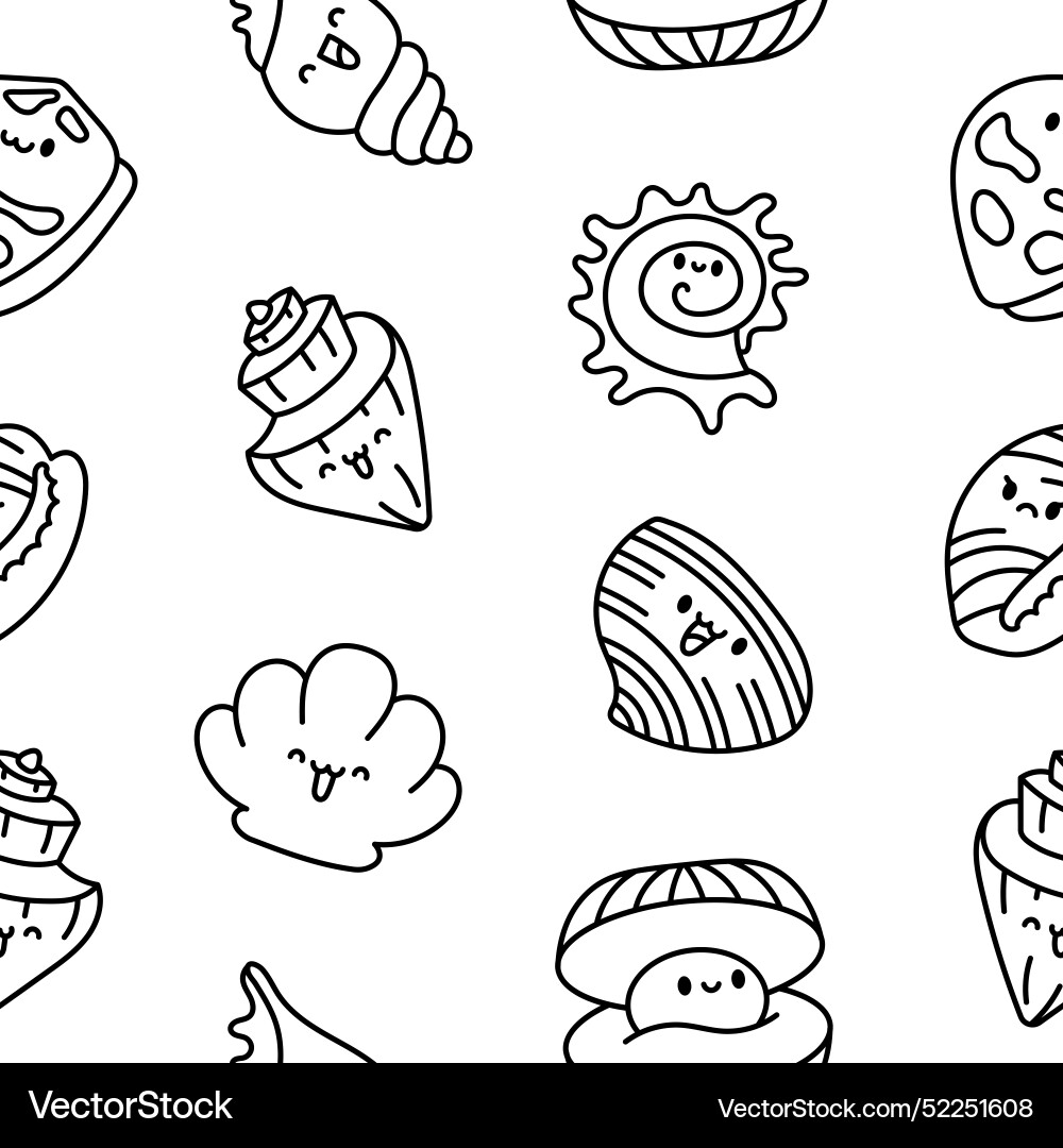 Cute kawaii sea shell coloring page Royalty Free Vector