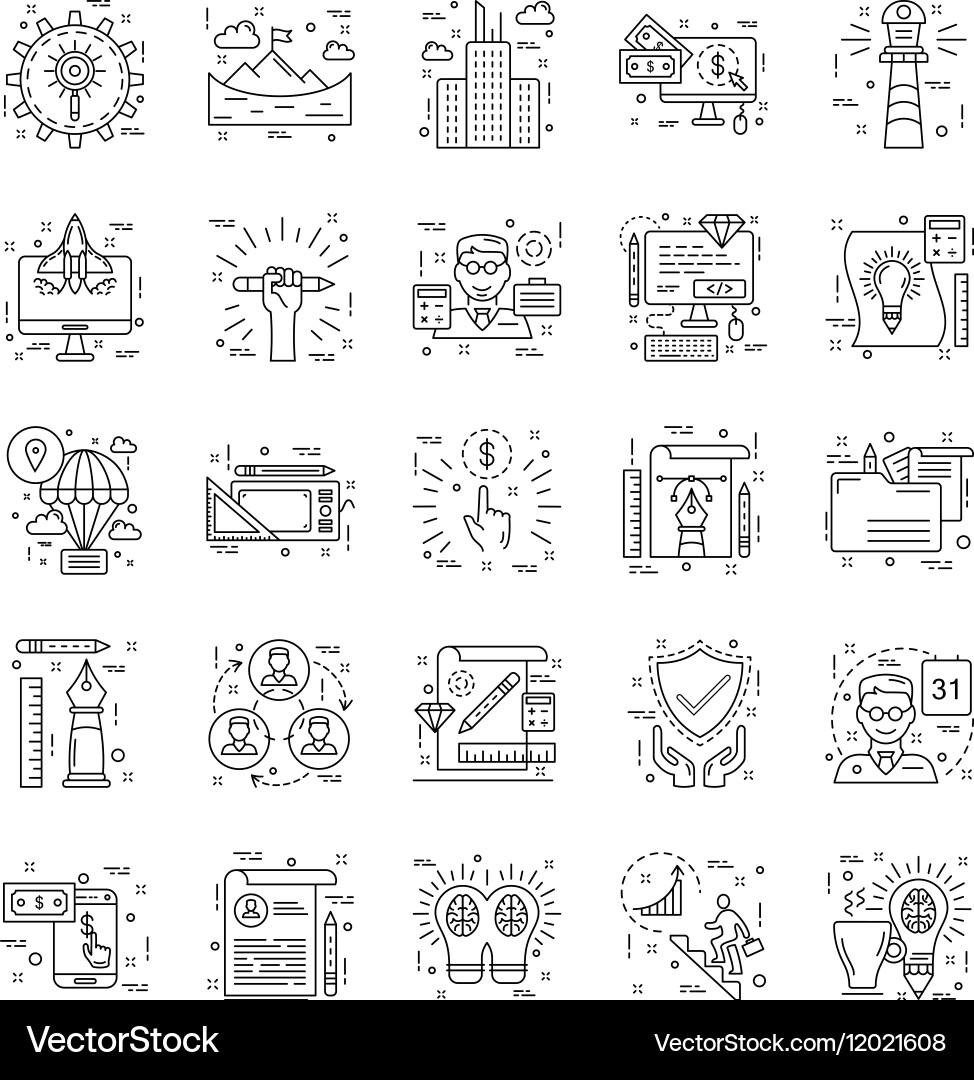 Line Icon Set - Business & Technology Vector Image